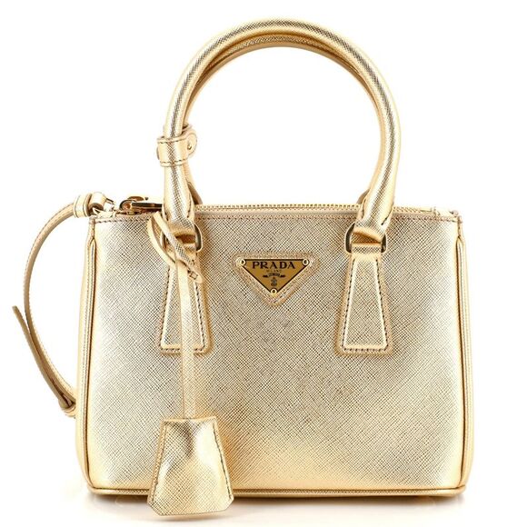 Prada | Bags | Prada Galleria Double Zip Tote Saffiano Leather Mini Gold | Poshmark